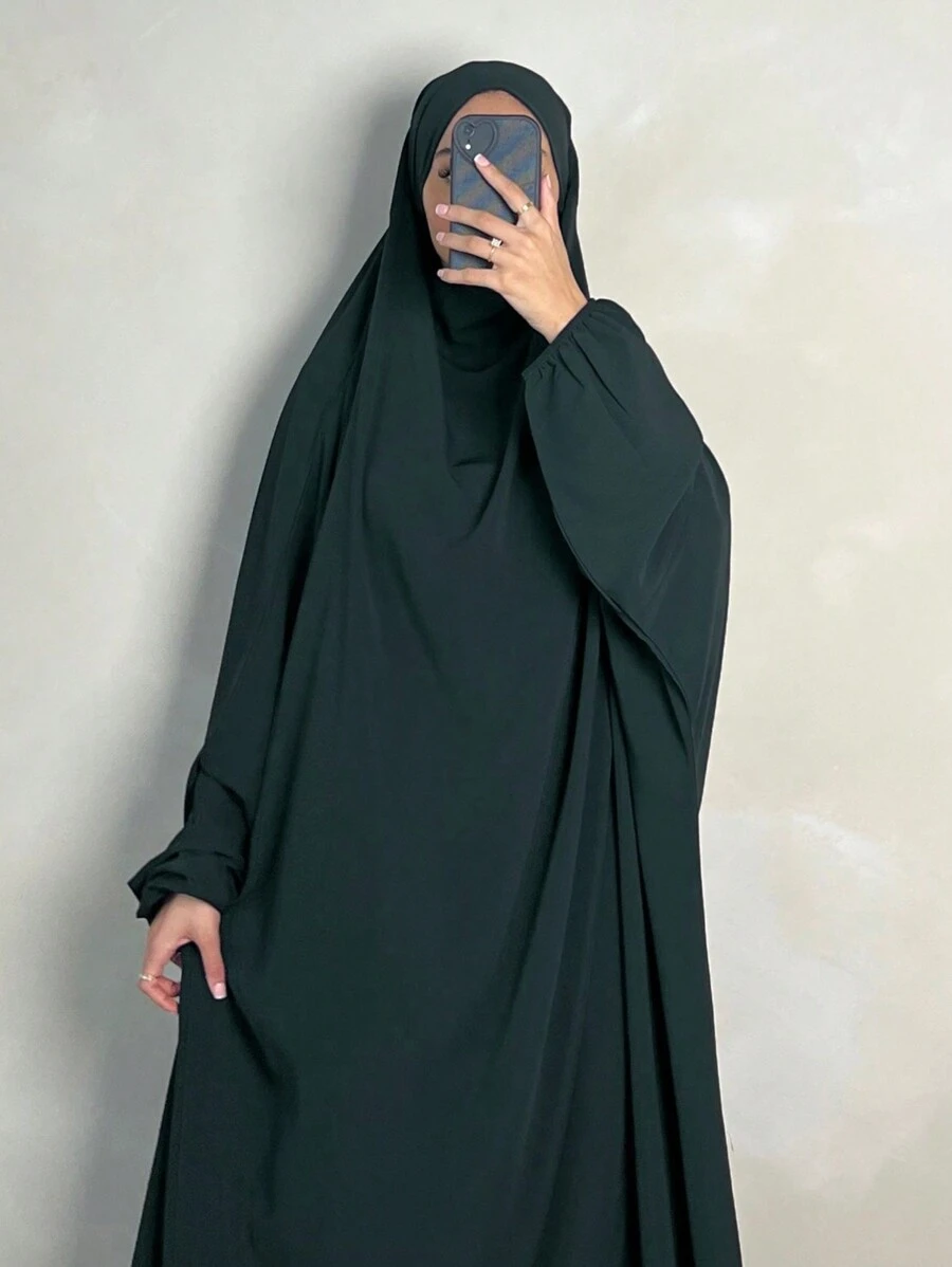 1pc Women Long Dress & Prayer Hijab Headscarf Set, Loose Long Sleeve ...