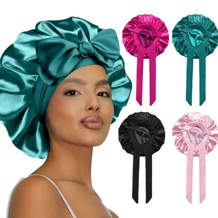 1/2/4/5Pcs Women's Bonnets Elastic Strap Style Silk Smooth Color Ding ...