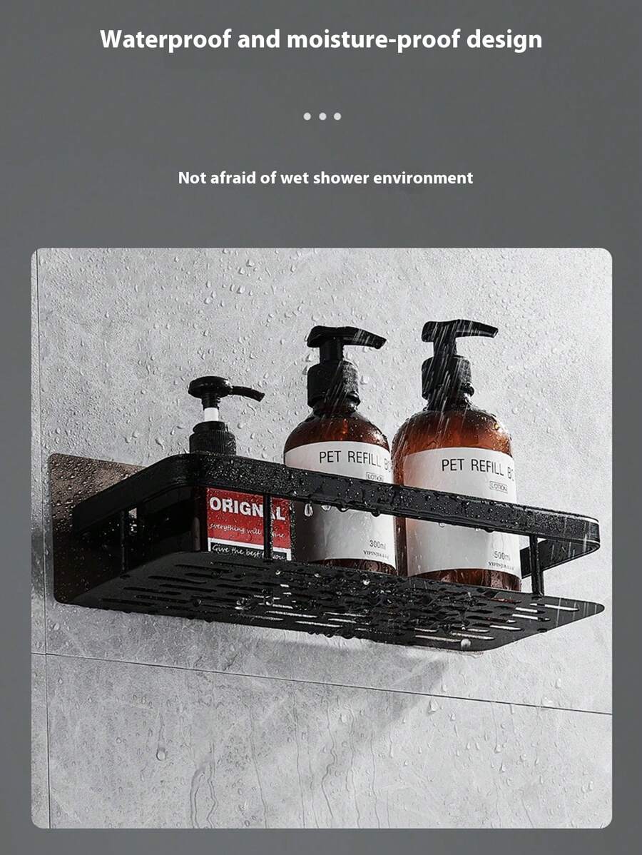 No-Drill Bathroom Shelf Organizer, Wall Mounted Plastic Storage Rack ...