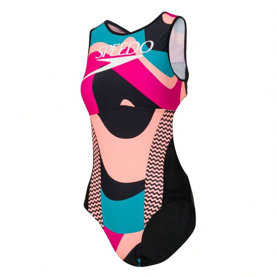 Speedo Women One-Piece Swimsuit With High Neck, Open Back, Fashion ...