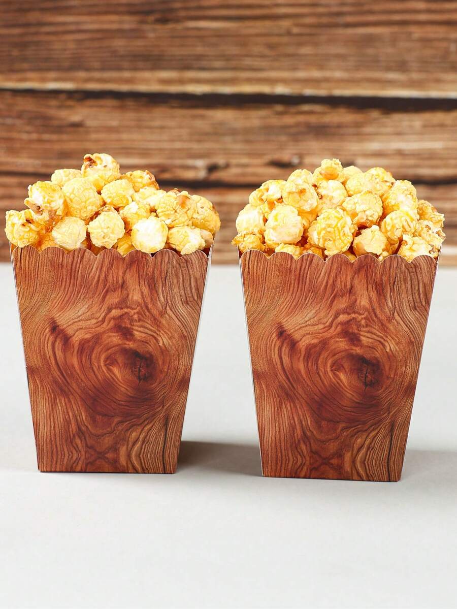 10Pcs Wood Grain Popcorn Box Gift Box, Theme Party Birthday Wedding ...
