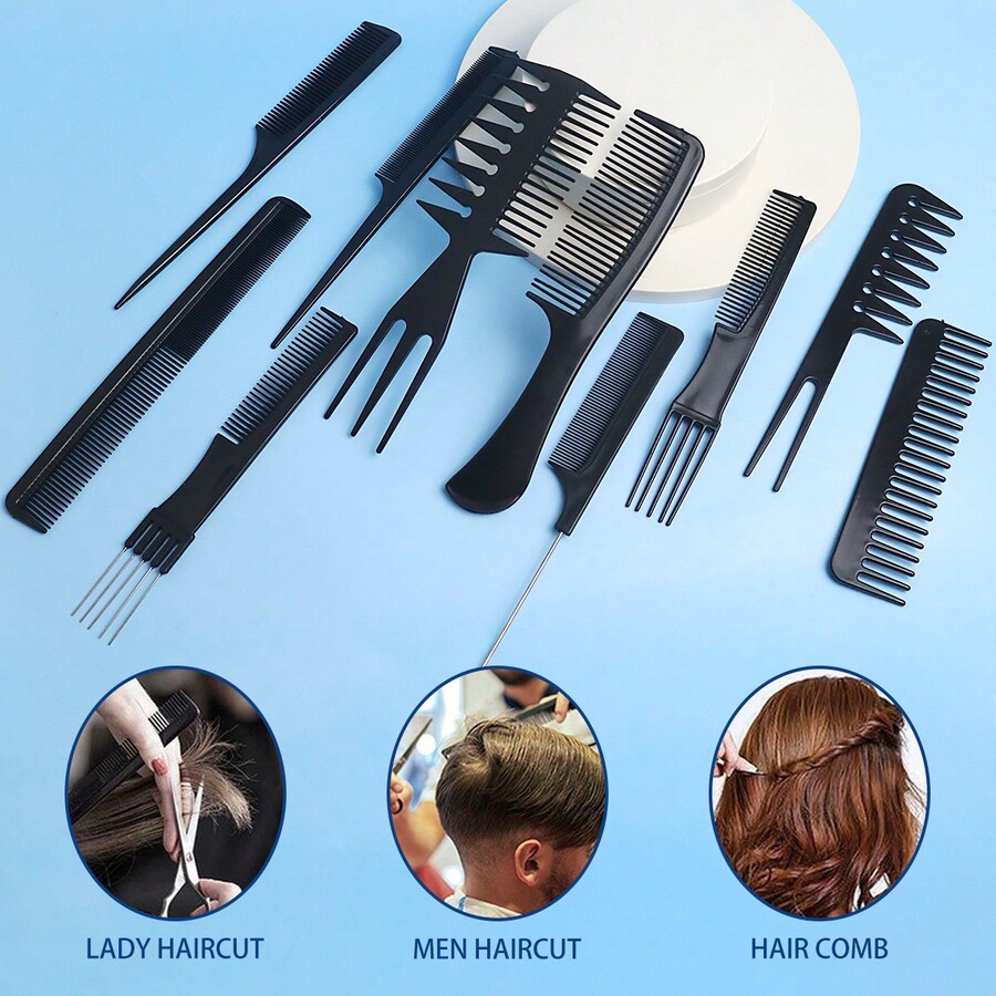 10-Piece Professional Styling Comb Set, Fine-Toothed, Anti-Static, Heat ...