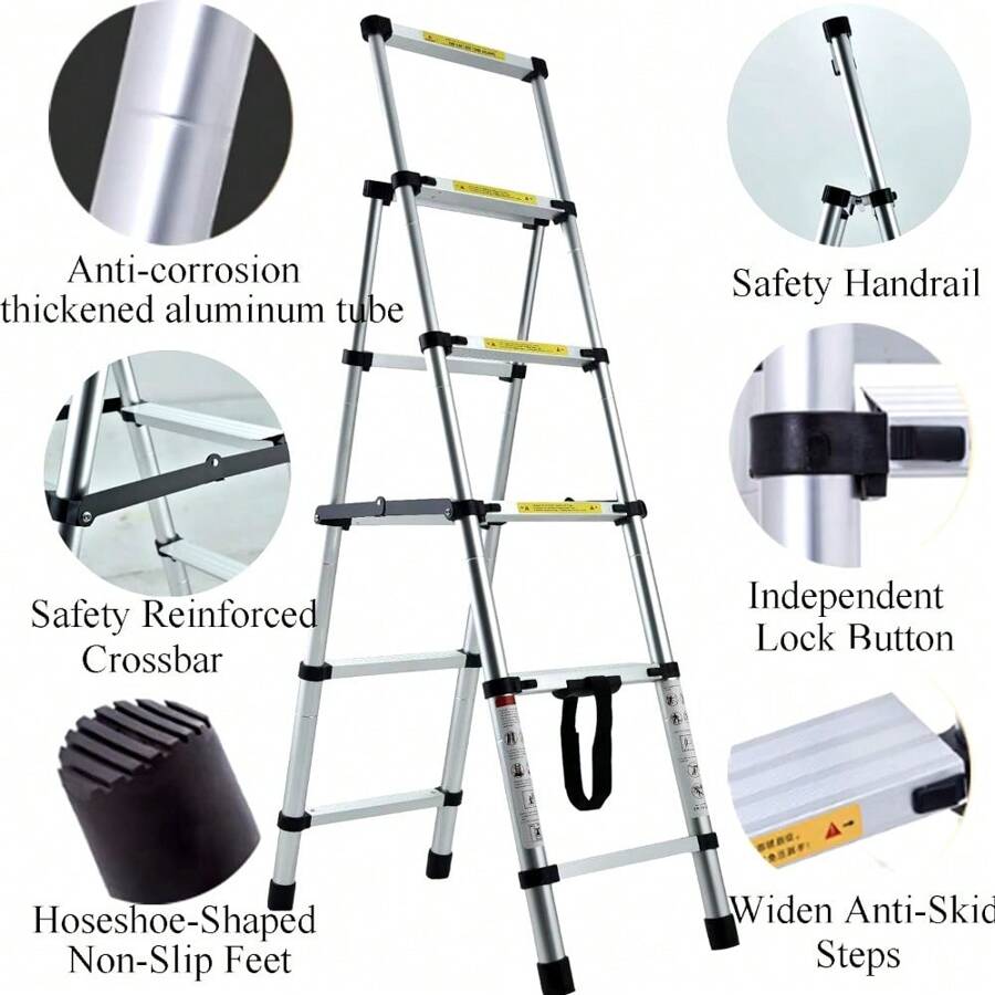 5+6 Steps Ladder Stair Ladder Telescopic Ladder Multi-Purpose Folding ...
