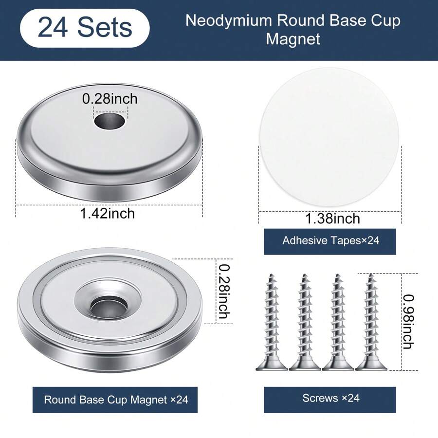 24 Set Strong Round Base Cup Neodymium Magnets With Holes 190 Lb Rare ...