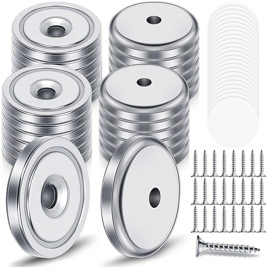 24 Set Strong Round Base Cup Neodymium Magnets With Holes 190 Lb Rare Earth Magnets With Heavy ...
