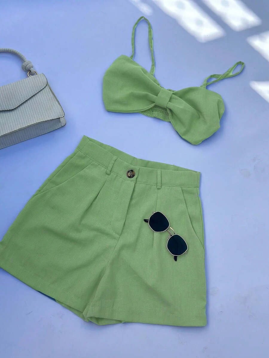 Women's Short And Cropped Linen Summer Set | SHEIN USA