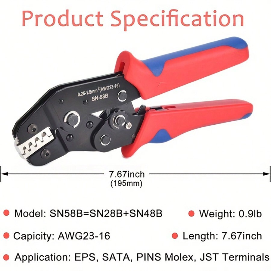 1pc SN-58B Steel Wire Crimping Pliers, 0.25-1.5mm² AWG23-16 For Jumper Wires, EPS PCIE SATA PINS ...