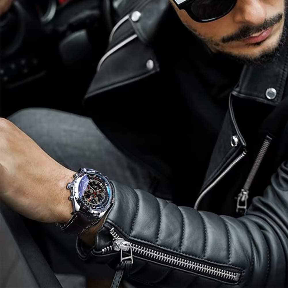 FORSINING Jaragar Aviator Series Three Dial Display Luxury Luminours ...