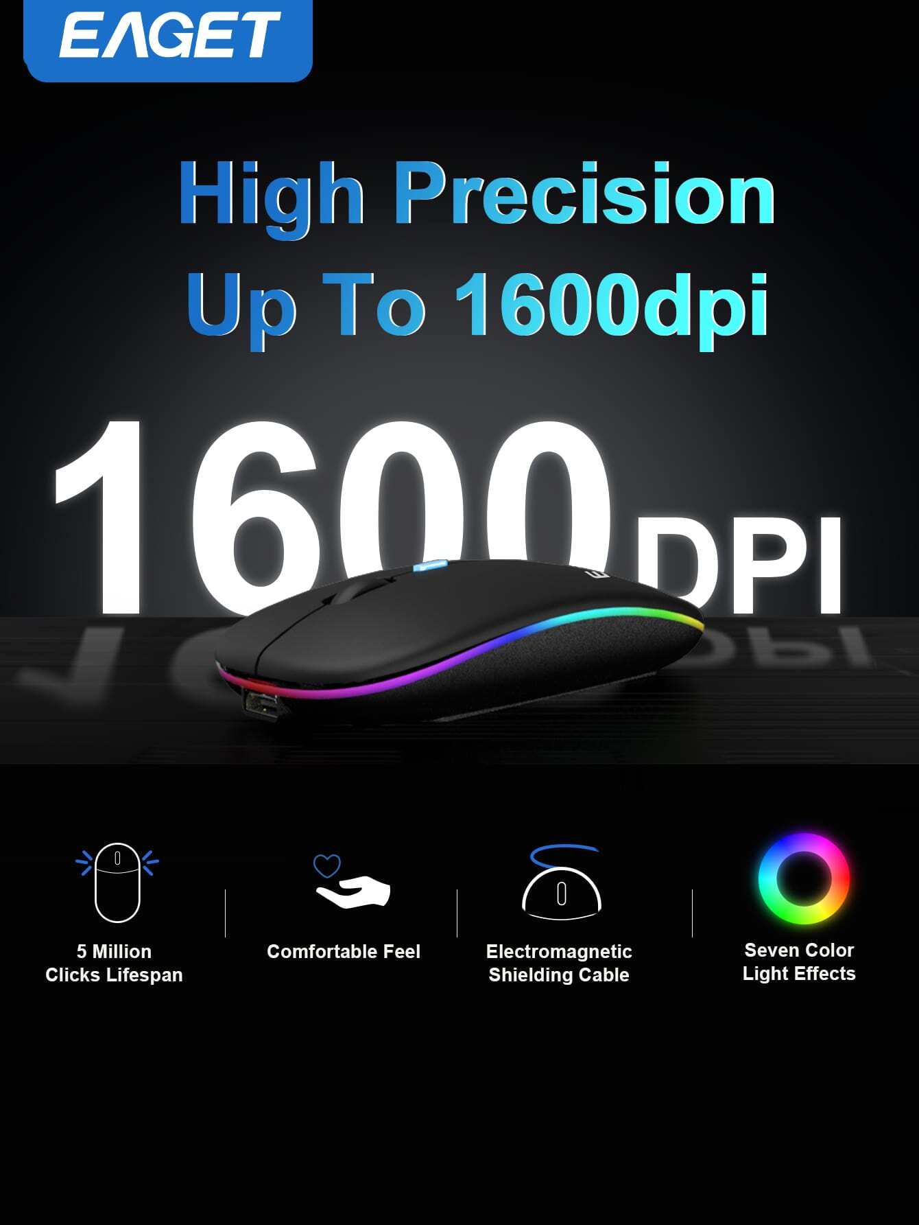 EAGET Portable Silent Wireless Mouse 2.4G Led Light Compatible With ...