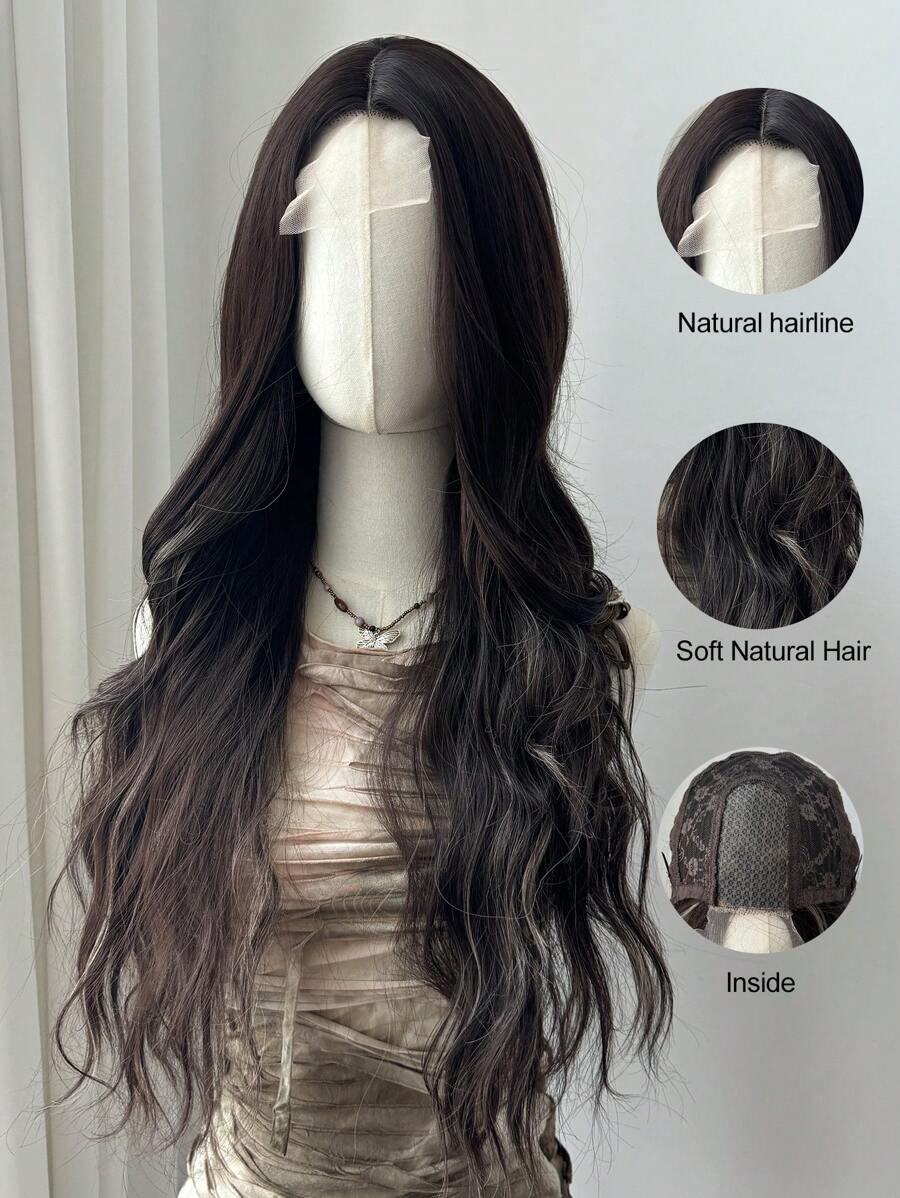 Cosplay Anterior Forehead Lace Long Wavy Wigs Hair, Center Split Wig,Anterior Forehead-Shaped ...