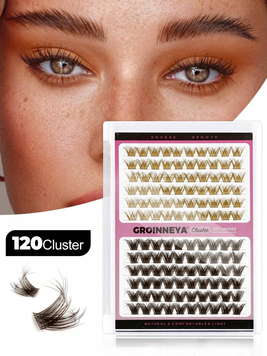 GROINNEYA 12 Rows 120 Clusters C Curl Colored Eyelashes Cluster Brown ...