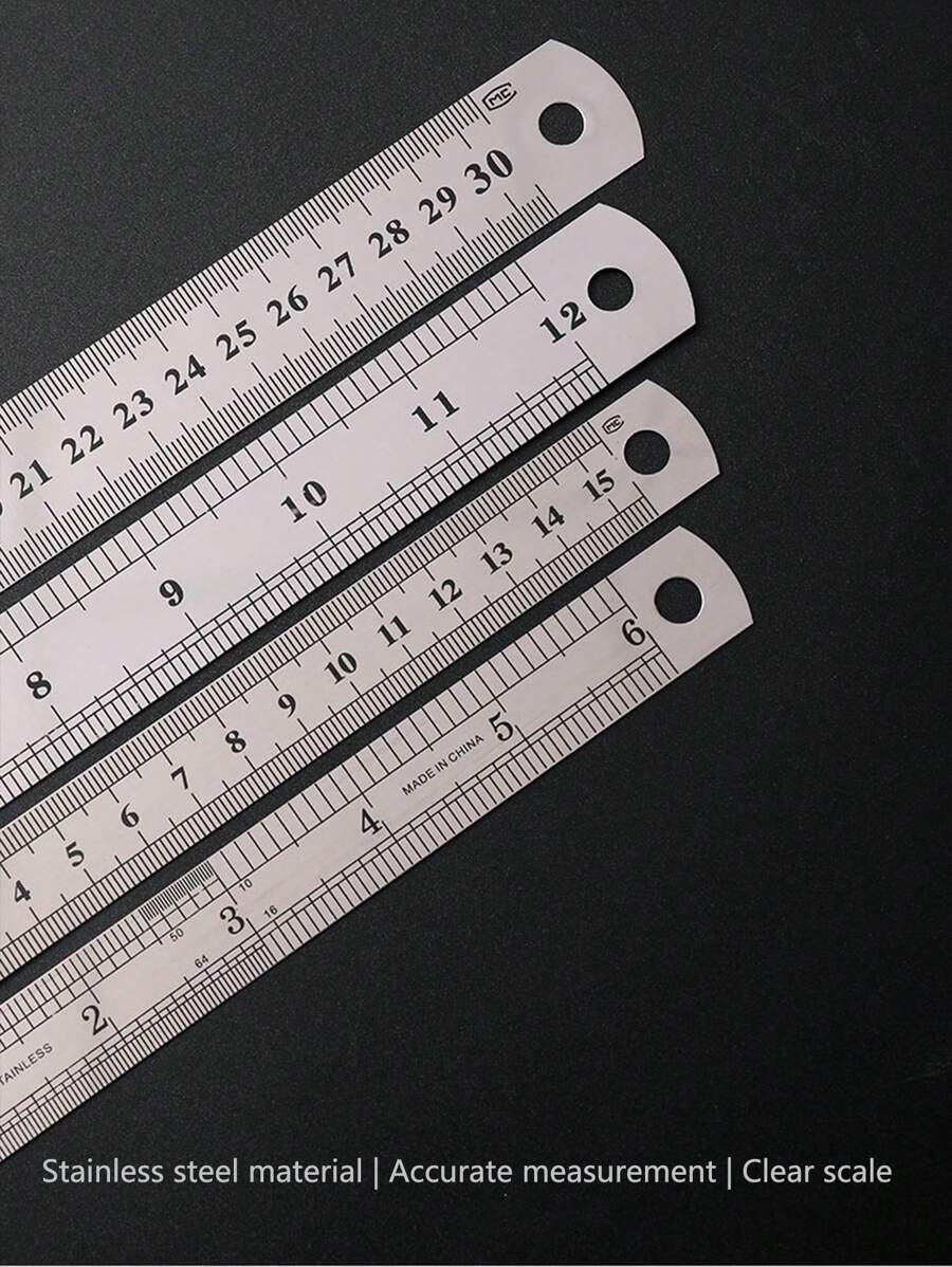 1pc 30cm/20cm/15cm Ruler, Student Stainless Steel Straight Ruler For ...
