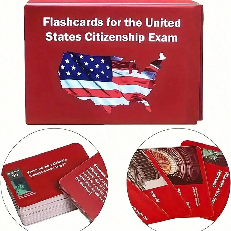 100 Flashcards With American Flag Design For US Citizenship Exam ...
