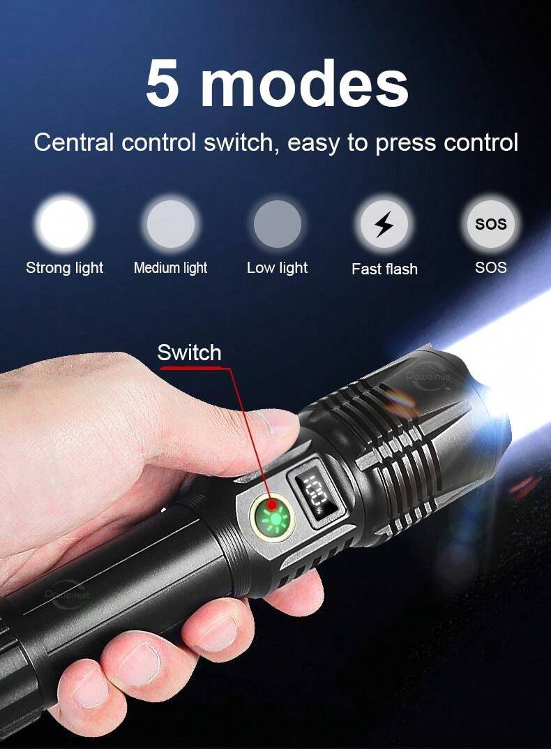 New Most Powerful Led Flashlight Super Bright Long Shot Rechargeable ...