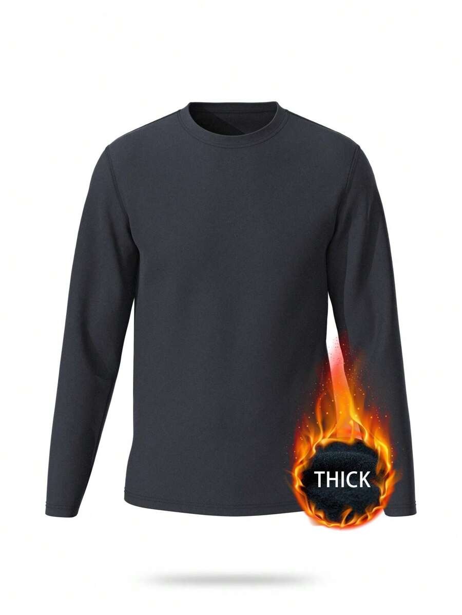 Men's Thermal Lined Compression Long Sleeve Fitness Top, Moisture ...