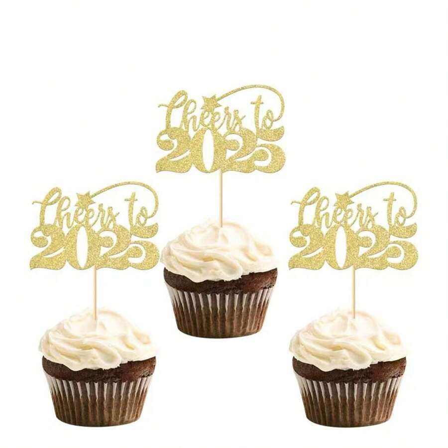 12pcs 2025 New Year Cake Toppers, Cheers 2025 Cake Decorations, Hello ...