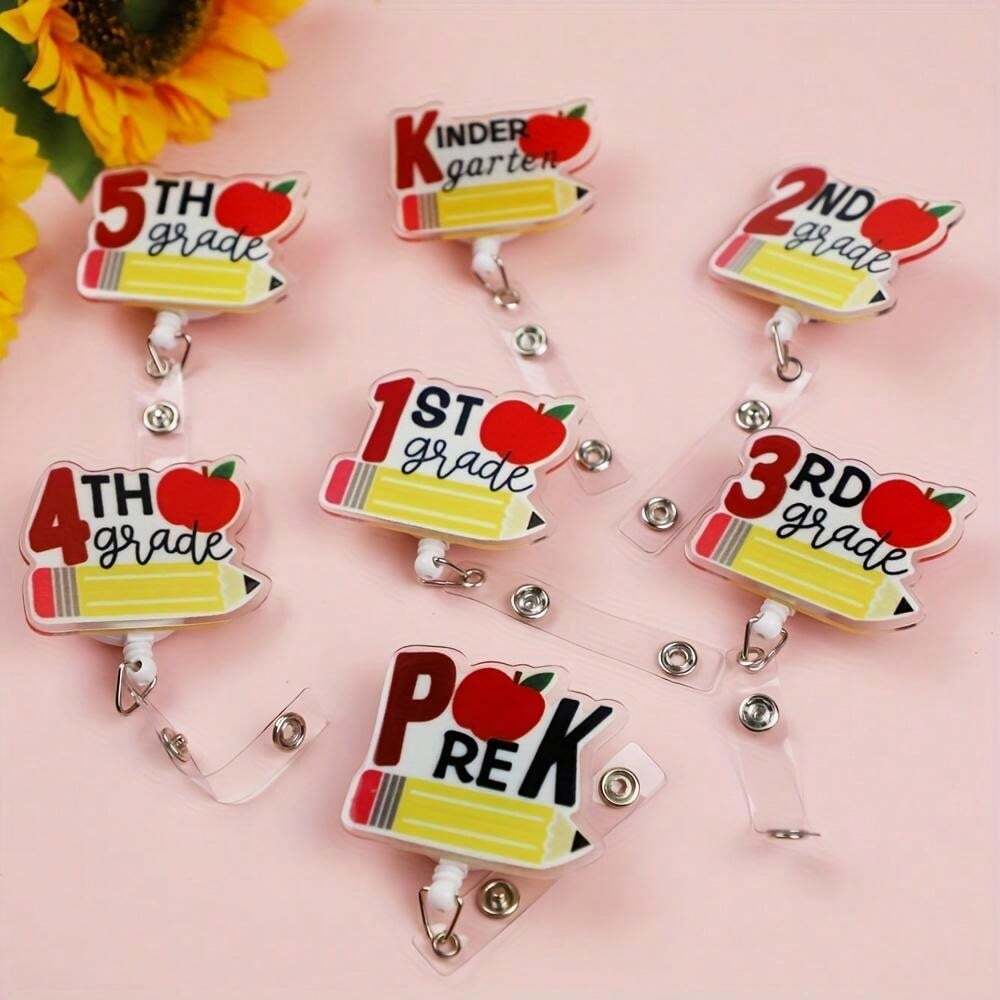 Back To School Creative Apple Pencil Print Letter Grades Acrylic Badge ...
