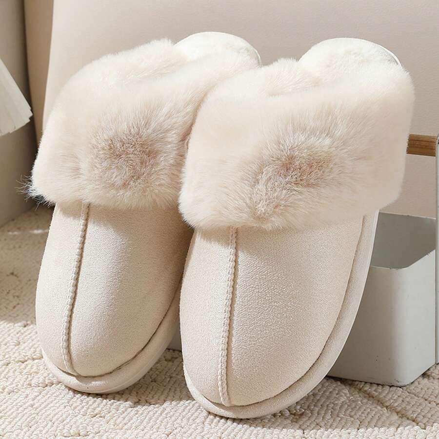 Women's Plush Lined Slippers, Wool Fluffy Moccasins,Outdoor Indoor Dual ...