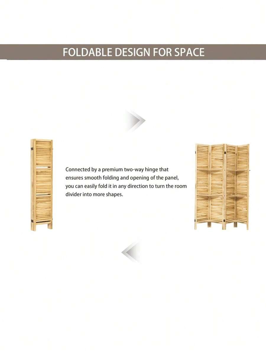 4 Panel Wood Room Divider Screen With Shelves - Freestanding Partition ...