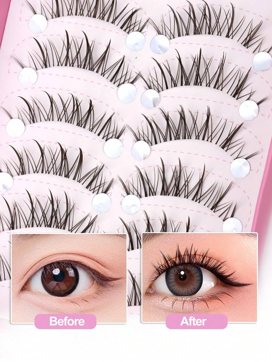 10 Pairs Strip Lashes Invisible Clear Transparent Band Super Soft Stem ...