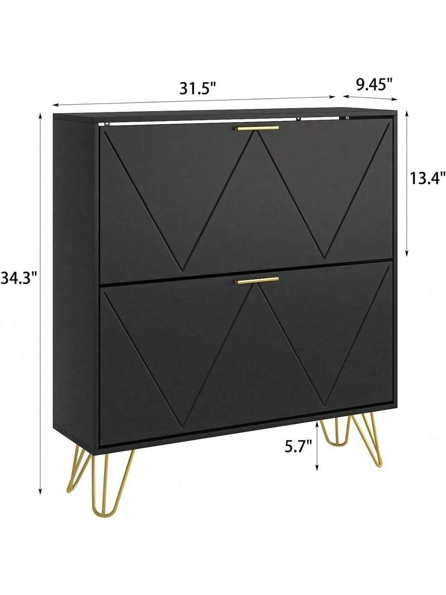 LYNSOM Shoe Cabinet With 2 Flip Drawers, Black Shoe Storage Cabinet ...