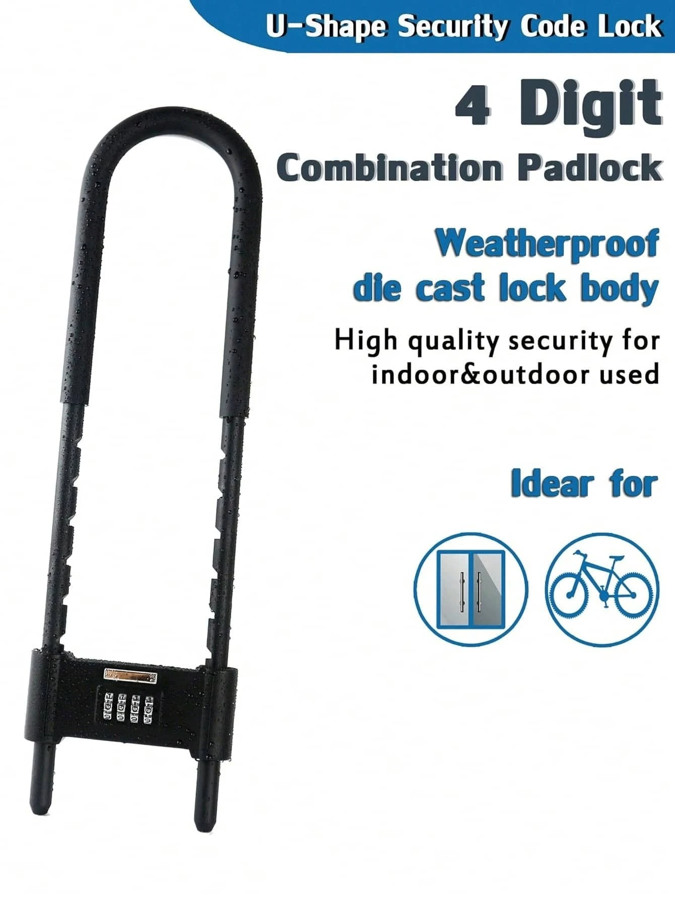 4-Pack Combination Padlock, Heavy Duty Anti-Theft Adjustable U-Lock ...