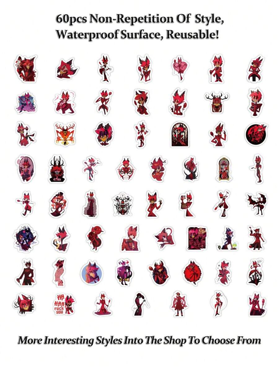 60pcs Alastor Doodle Stickers, Funny & Cute Cartoon Stickers, Sticker ...