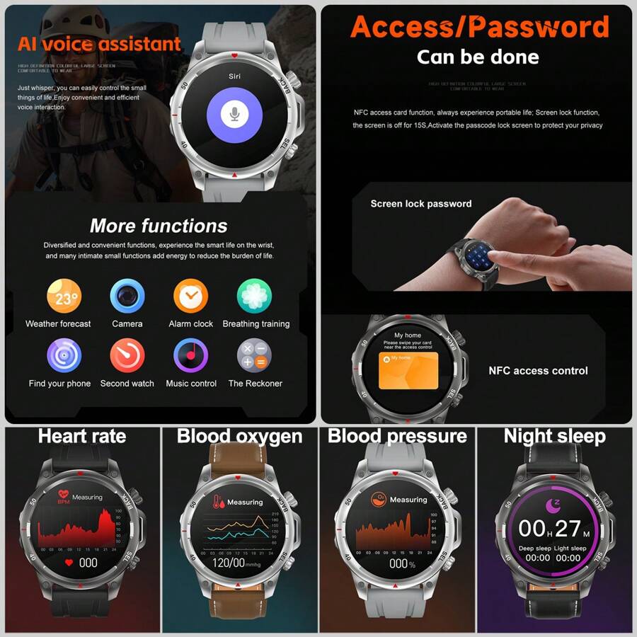 KENPANG New For KENPANG NFC Smart Watch Motion Trail 410mAh Voice ...