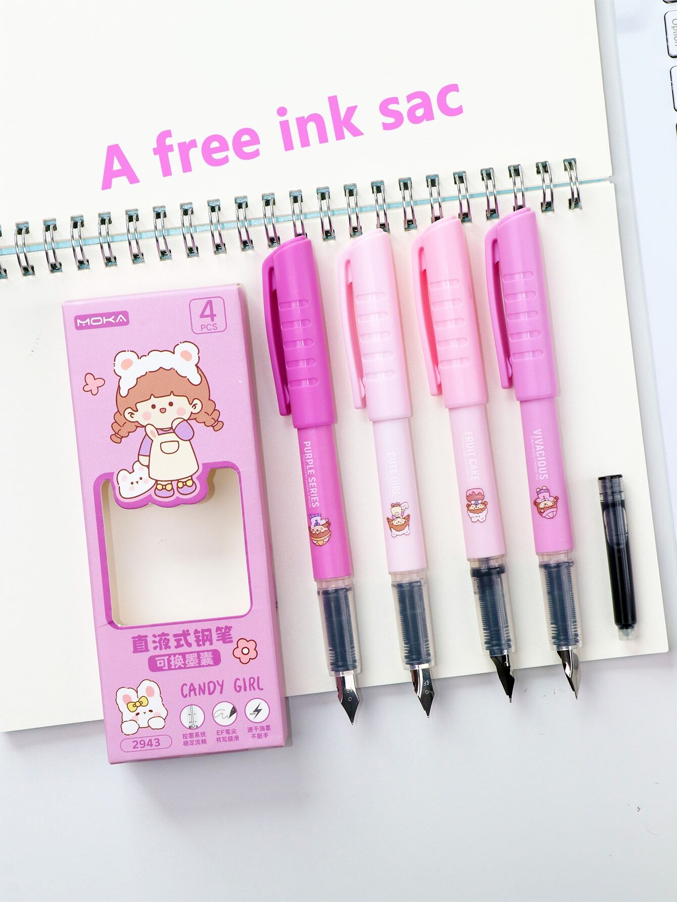4 Packs Primary School Students' Writing With Replaceable Ink Bag And ...