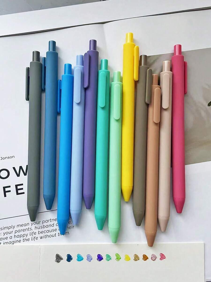 12pcs Morandi Pastel Colored Ink Gel Pen Set - Retractable Rubber ...