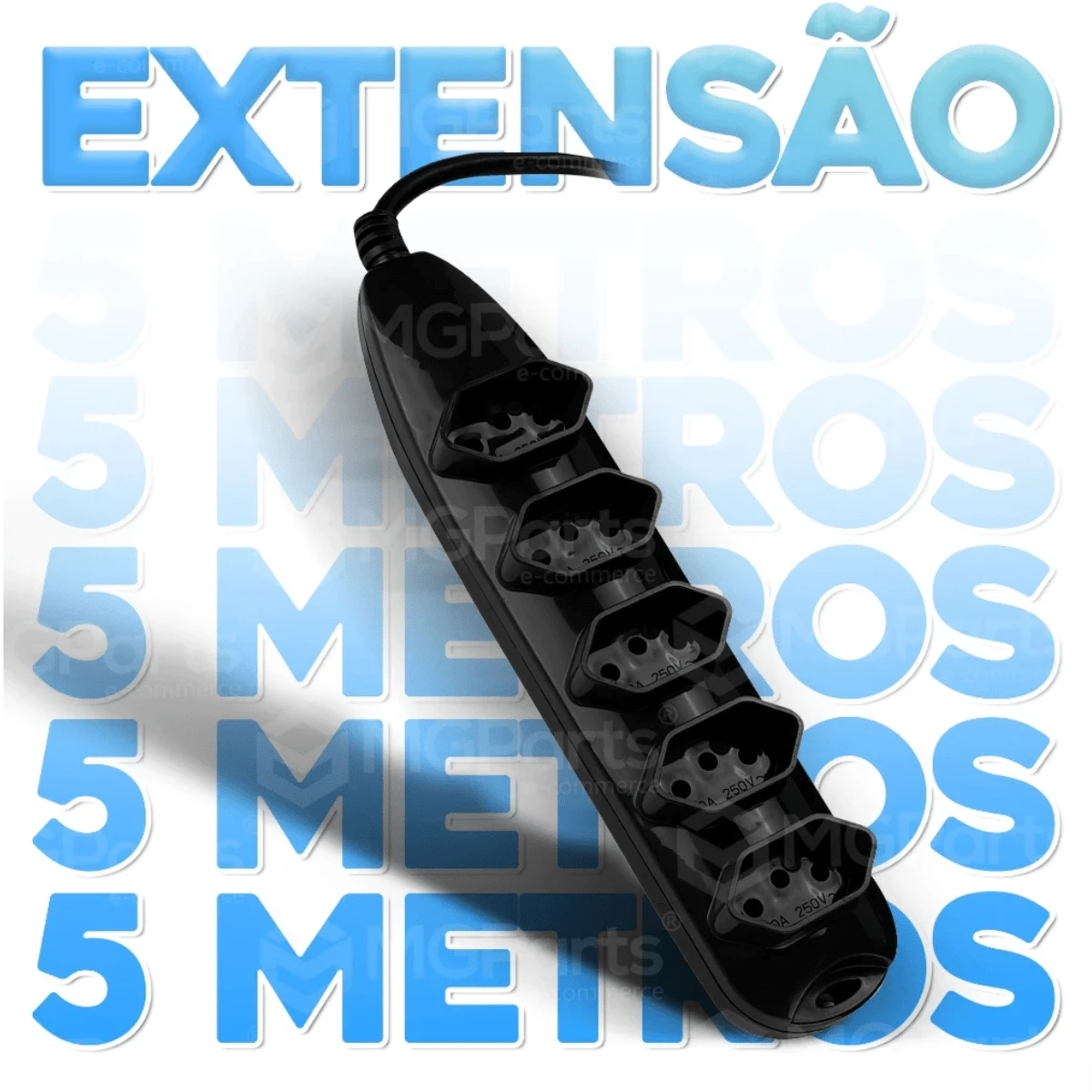 5-Socket Extension 5 Meters Thick Reinforced Cable Three-Pole Bivolt ...