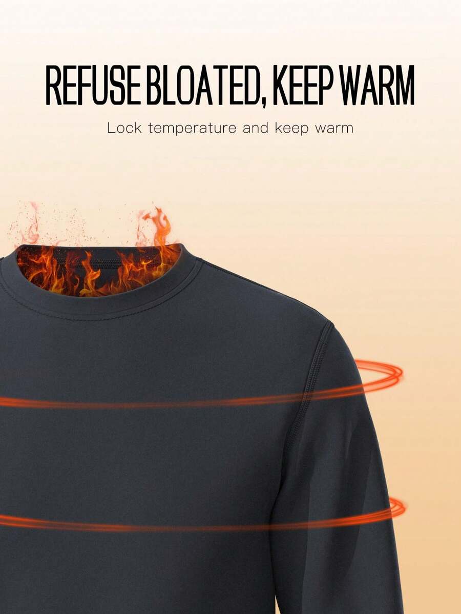 Men's Thermal Lined Compression Long Sleeve Fitness Top, Moisture ...