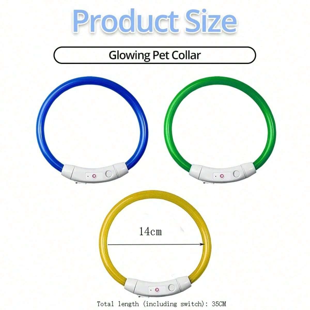35CM LED Dog Collar USB Rechargeable Basic Safety Dog Cat Collars Light ...