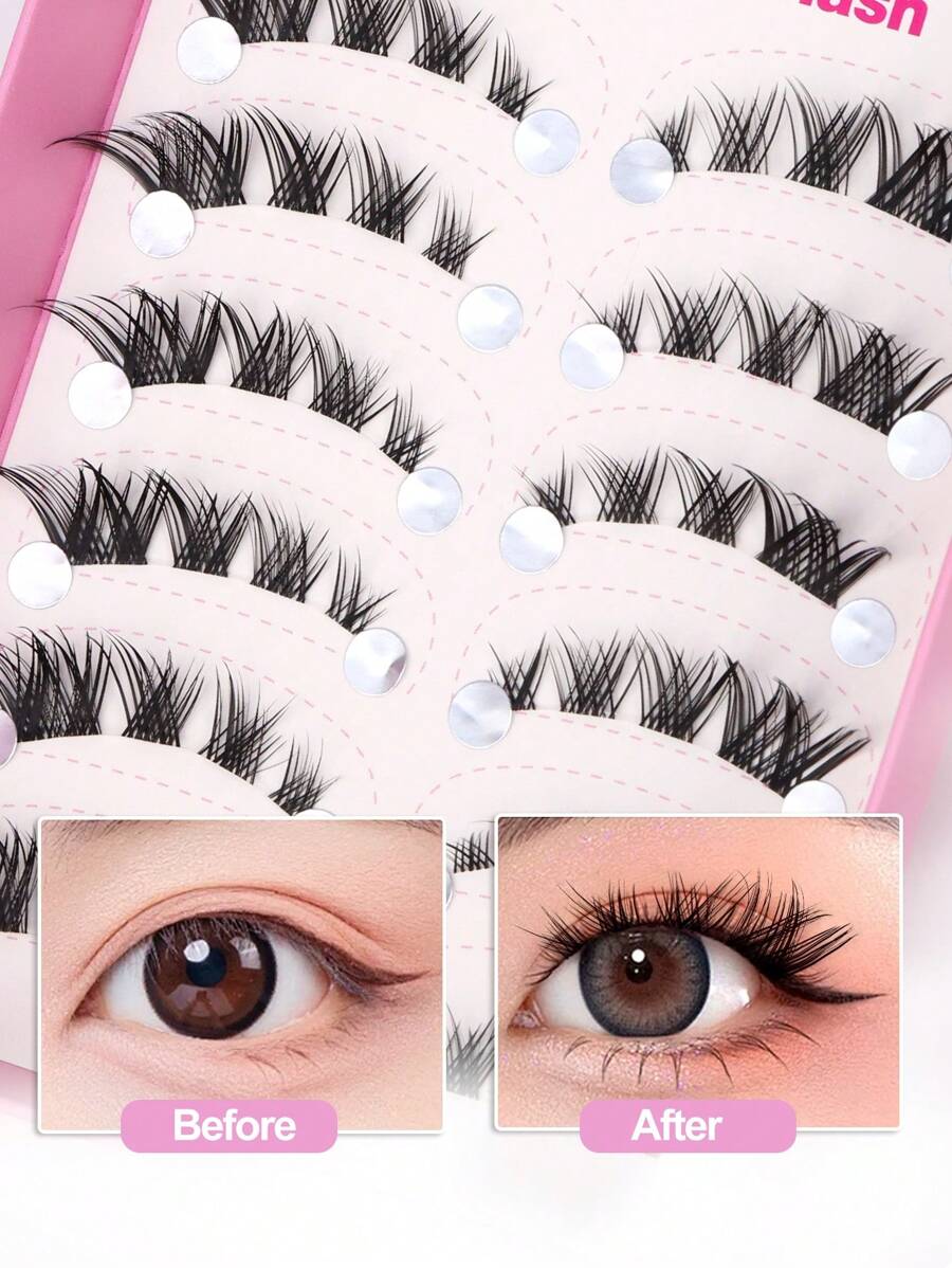10 Pairs Strip Lashes Invisible Clear Transparent Band Super Soft Stem ...