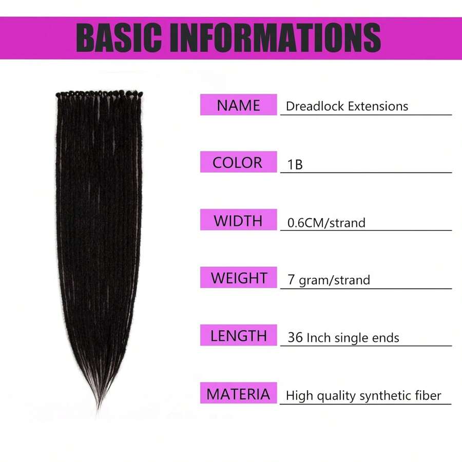 20 Strands 36 Inch Natural Black Single Ends Dreadlock Extensions Twist ...