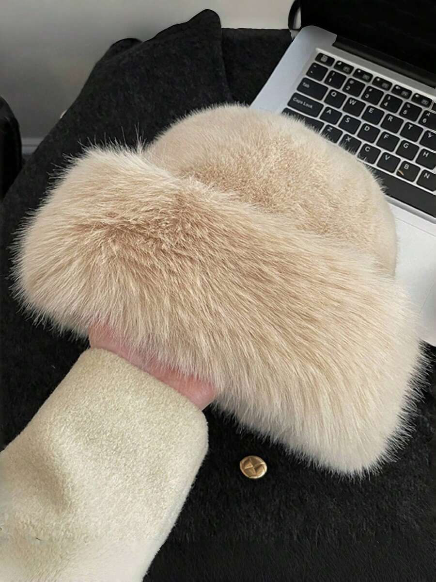 1pc Fluffy Bucket Hat For Women, Winter Korean Style, Thickened Warm Soft Crown Hats | SHEIN USA