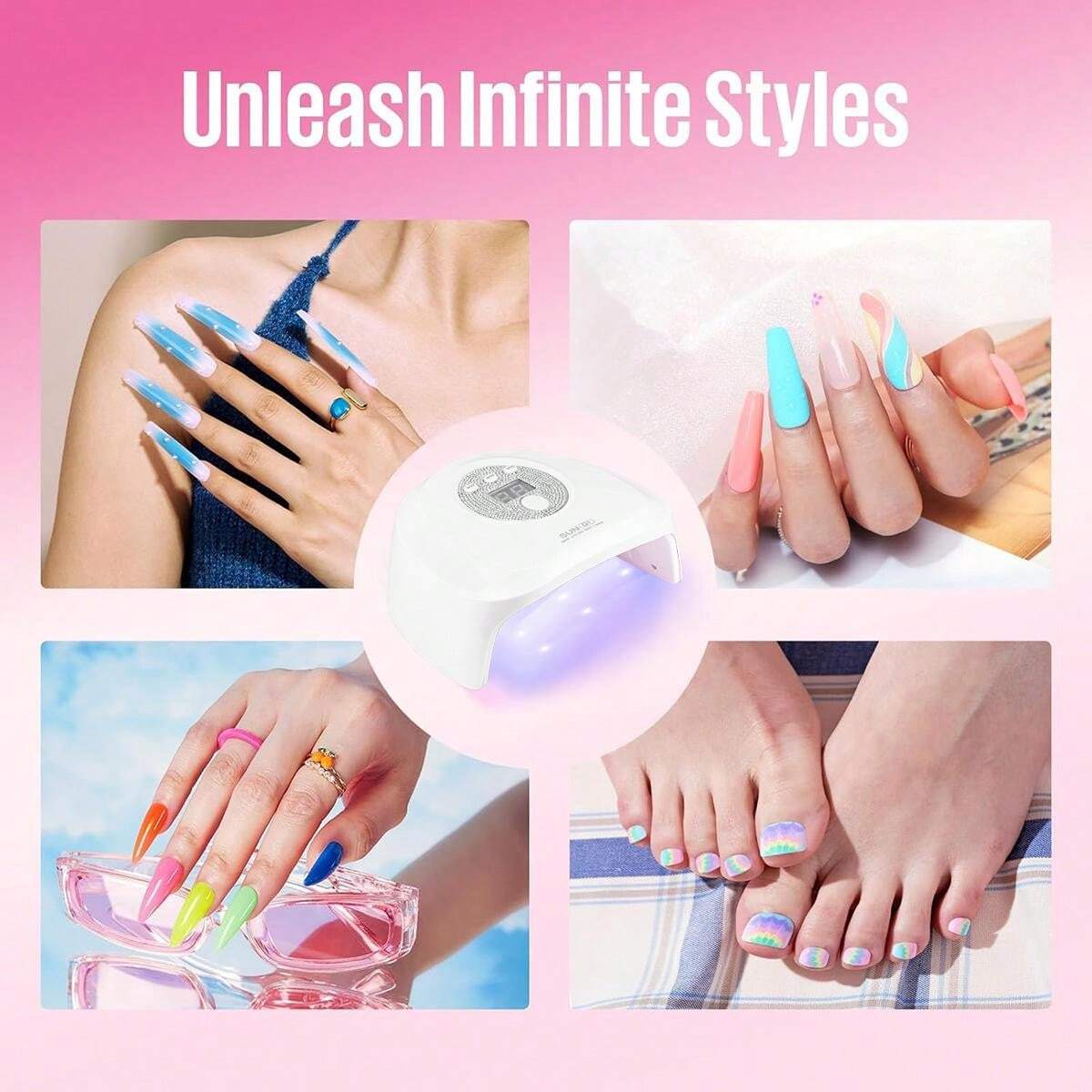 UV LED Nail Lamp: Ultraviolet Gel Nails, Professional Pink Diamond Nail Dryer With 3 Timer ...