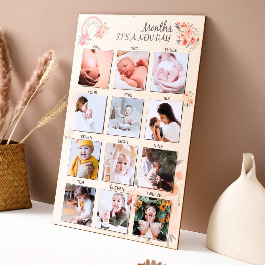 1 Set Floral Growth Record Cards For Newborn To 12 Months Babies, Baby ...