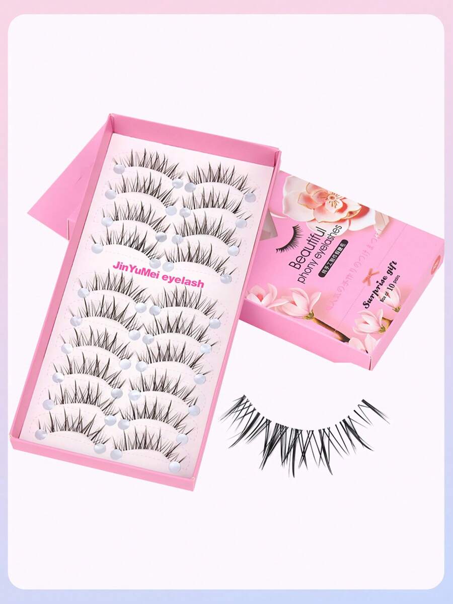 10 Pairs Strip Lashes Invisible Clear Transparent Band Super Soft Stem ...