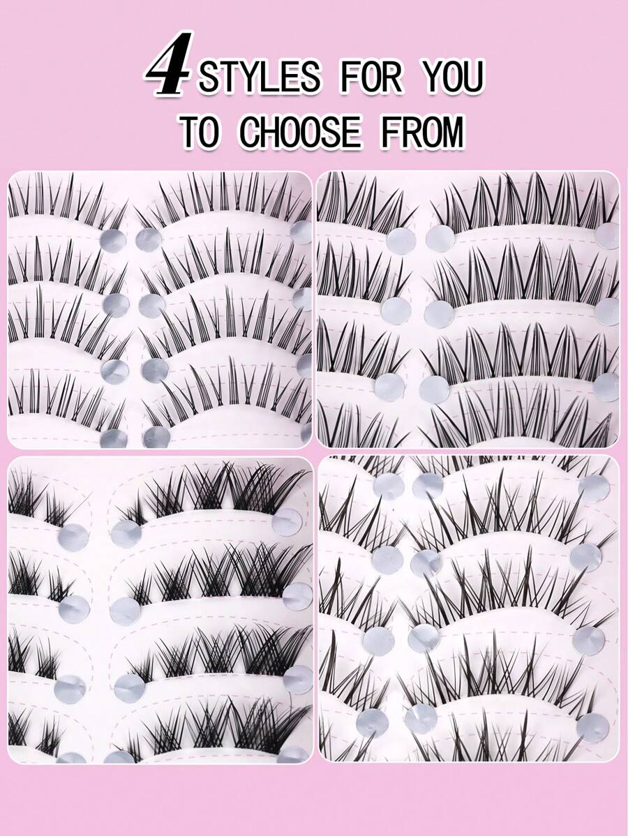 10 Pairs Strip Lashes Invisible Clear Transparent Band Super Soft Stem ...