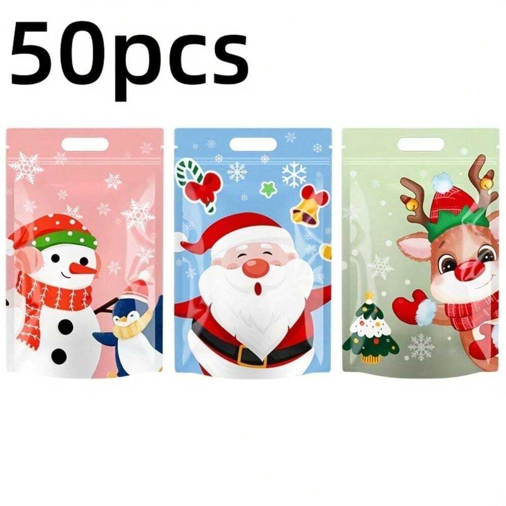 50pcs Christmas Self-Sealing Plastic Cookie Packaging Bags - Snowman ...