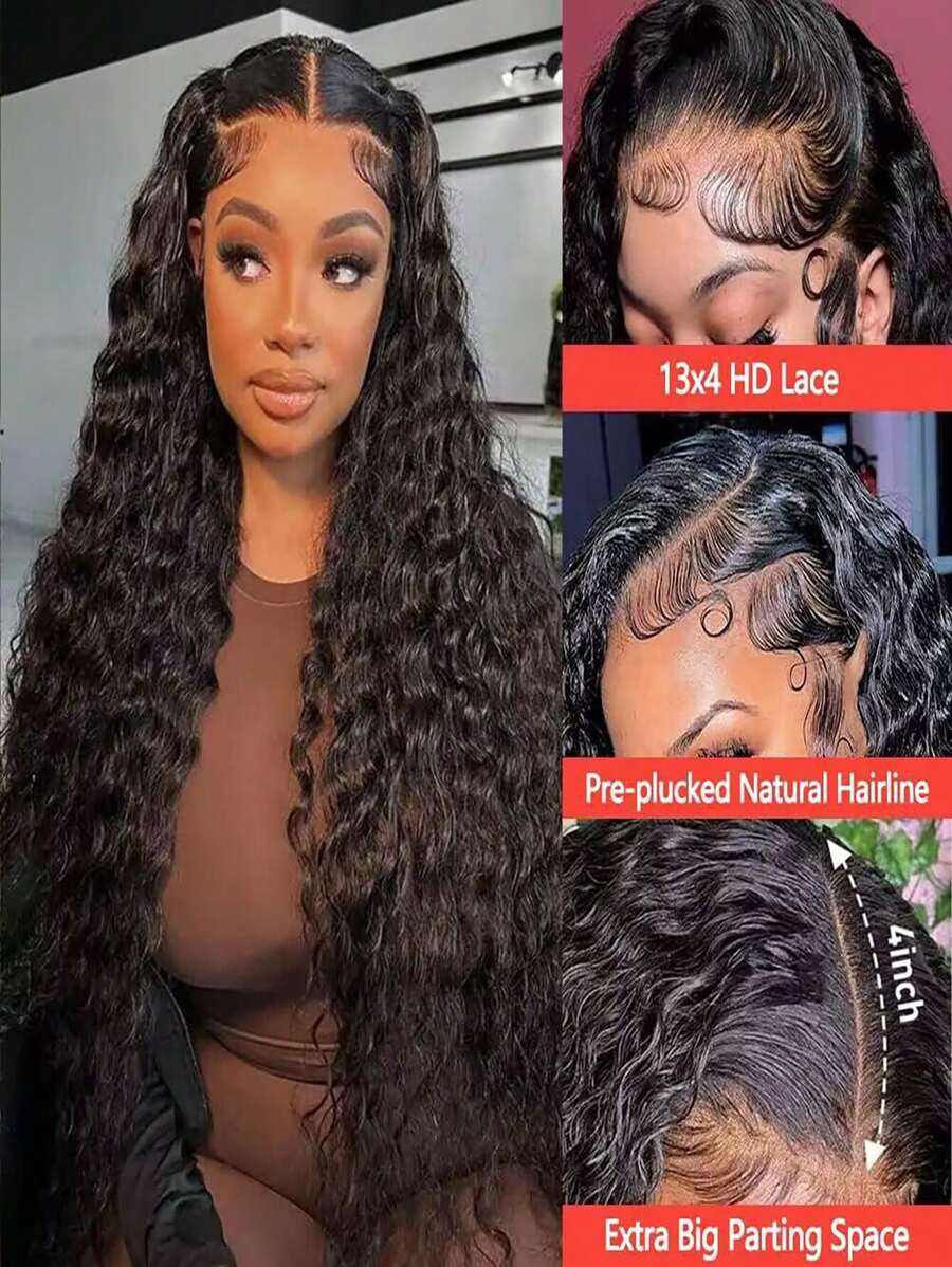 Peluca de cabello humano con ondas profundas y encaje frontal de 13x4 ...