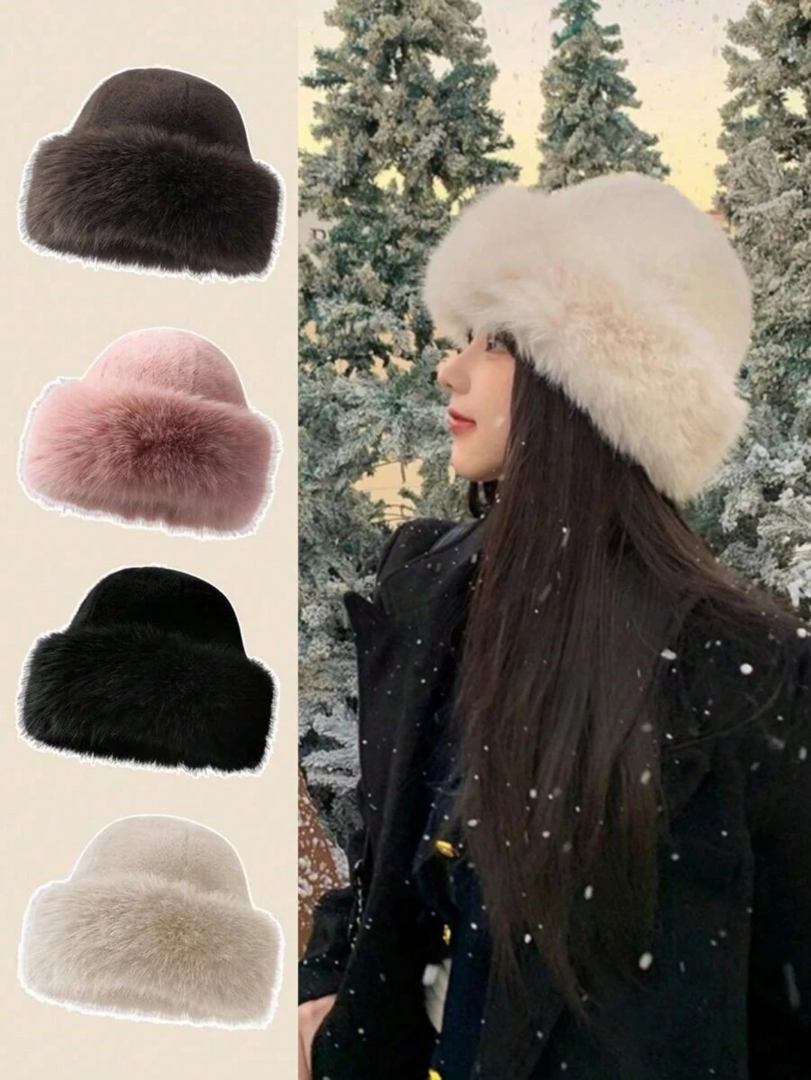 1pc Fluffy Bucket Hat For Women, Winter Korean Style, Thickened Warm ...