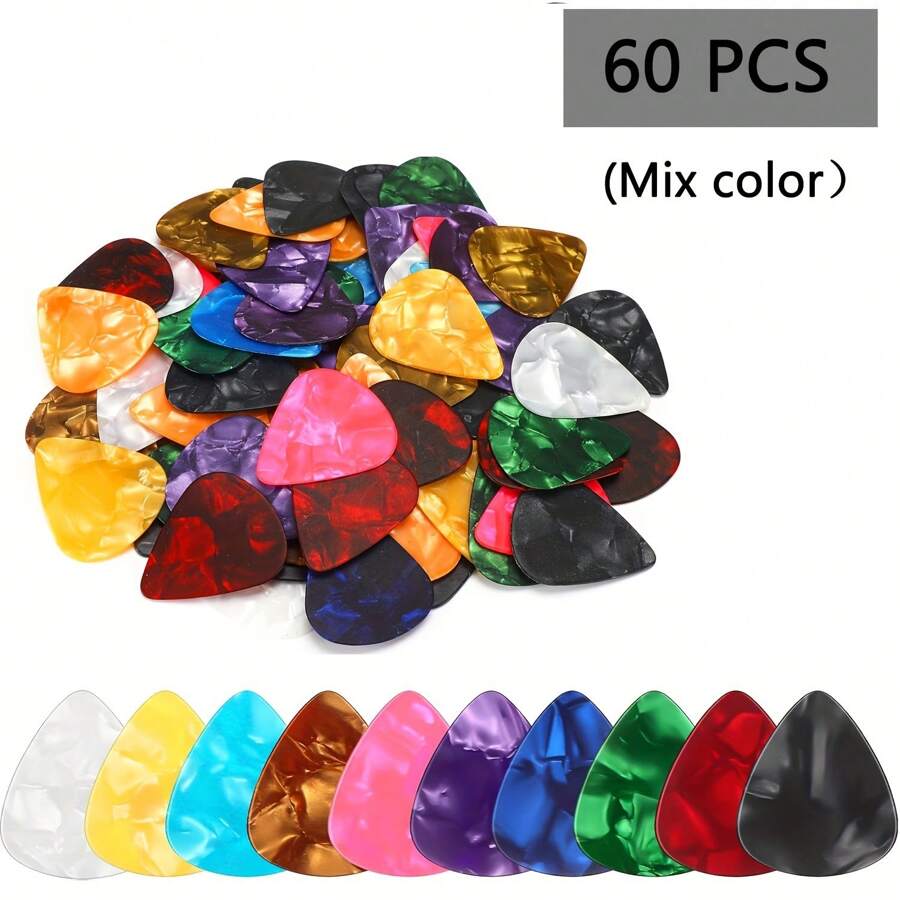 60 PCS Guitar Picks Set,Multicolor Celluloid,Medium Gauge 0.5mm ...