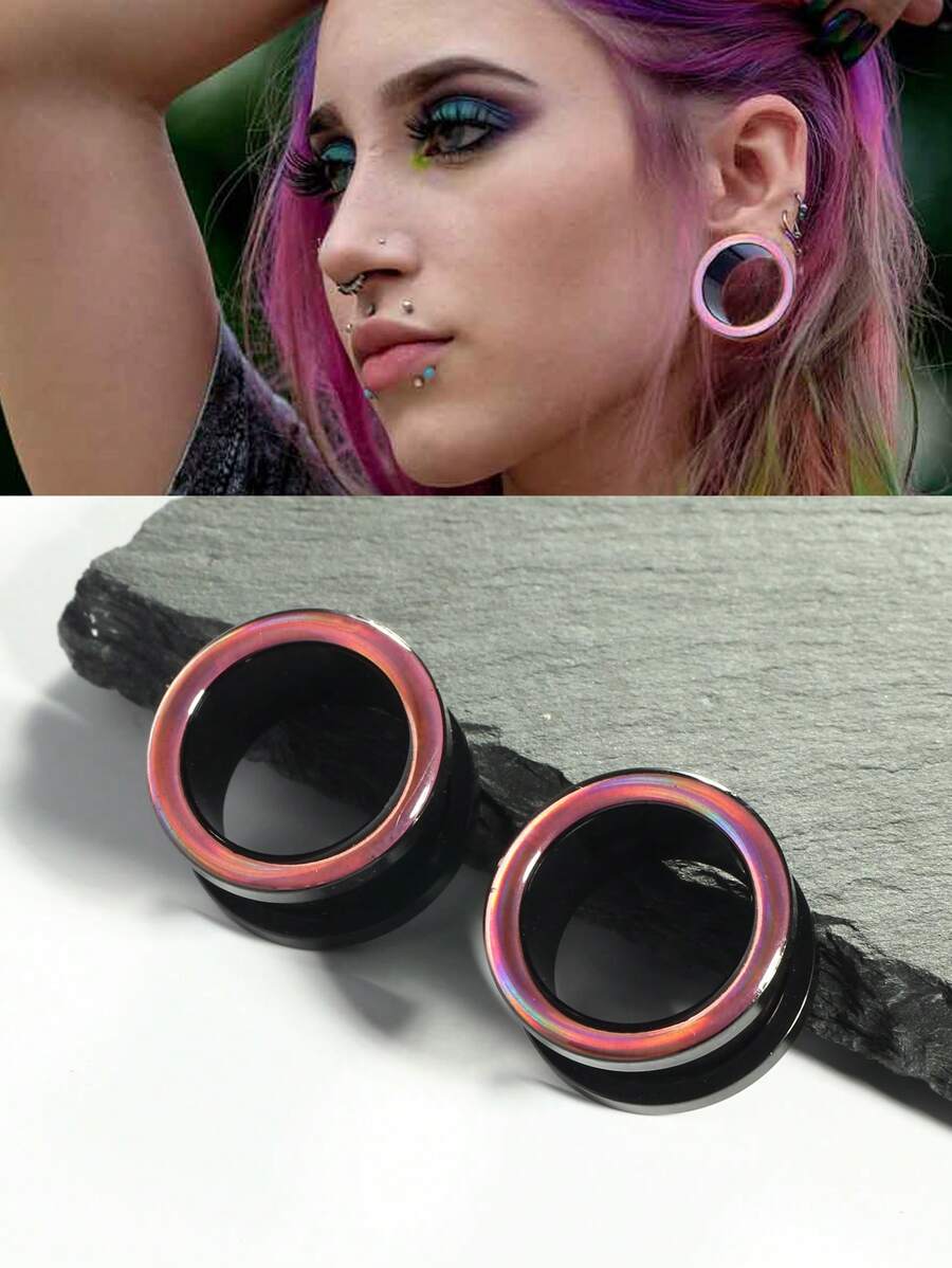 1 Pair Stainless Steel Black Ear Gauges Retro-Reflective Sheeting ...