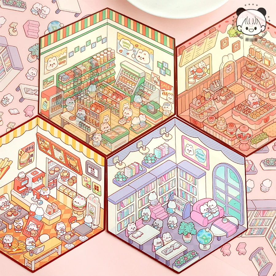 1pc Sticker + 1pc Scene Card, Tiradera Miniature Scene Sticker ...