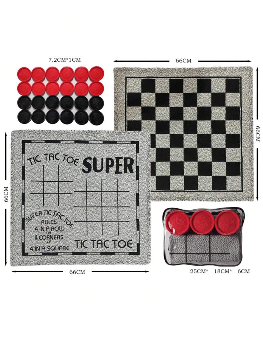 1 Set Giant 3-In-1 Checkers And Tic-Tac-Toe Game Set, With Double-Sided ...