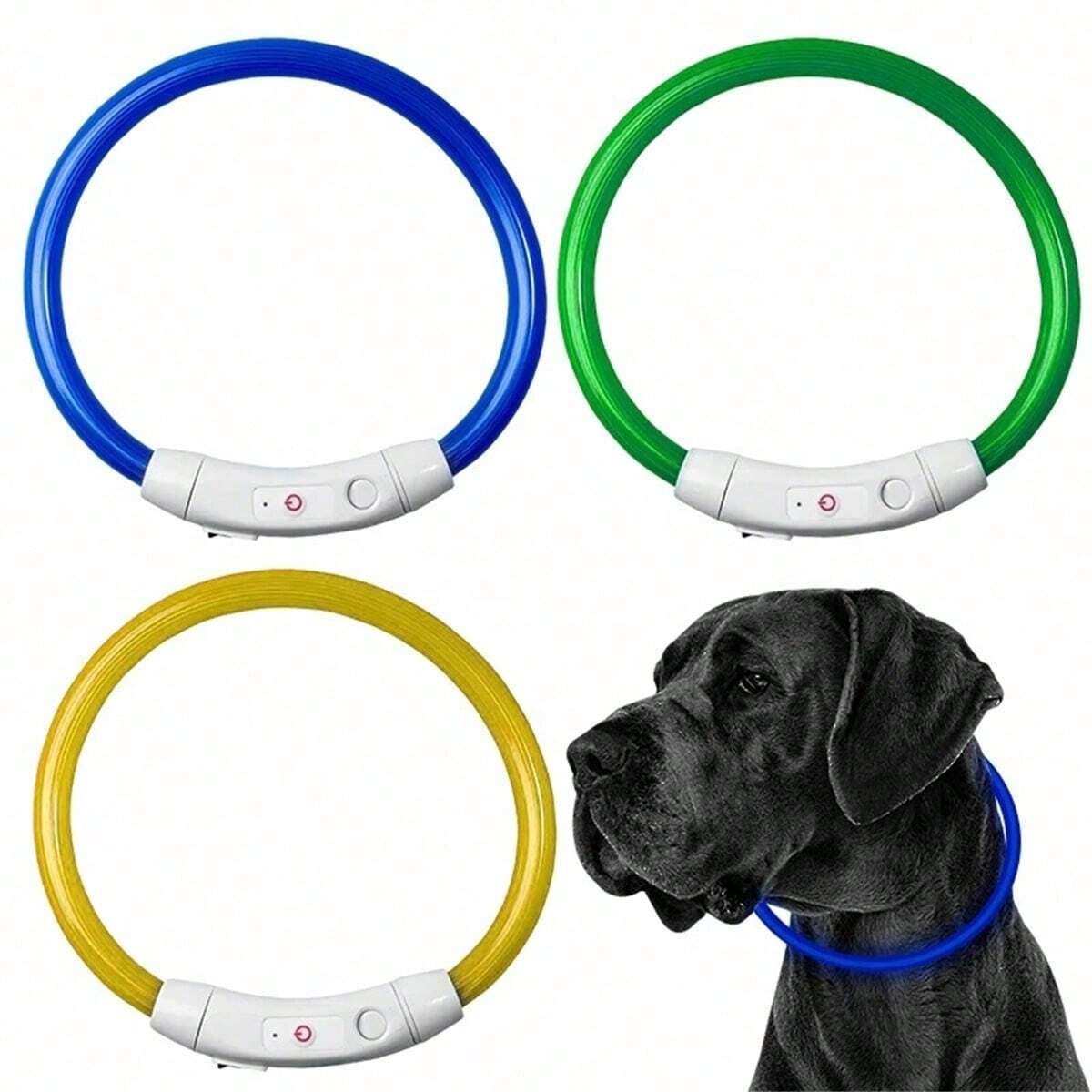 35CM LED Dog Collar USB Rechargeable Basic Safety Dog Cat Collars Light Up Luminous Pet ...