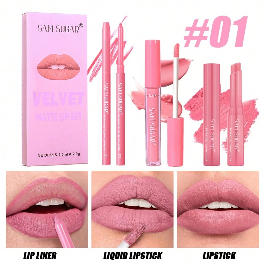 SAM SUGAR 6 Pieces Velvet Lipstick, Lip Gloss, Lip Liner Set - Matte ...