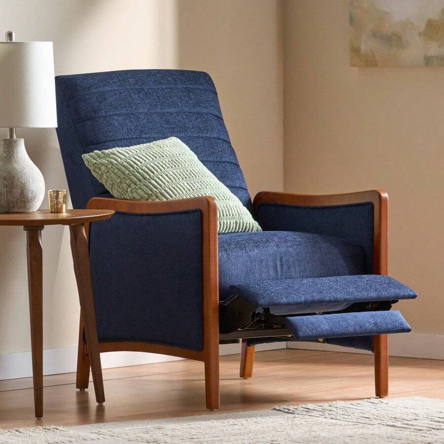 Mid Century Modern Fabric Channel Stitch Wood Pushback Recliner | SHEIN PT